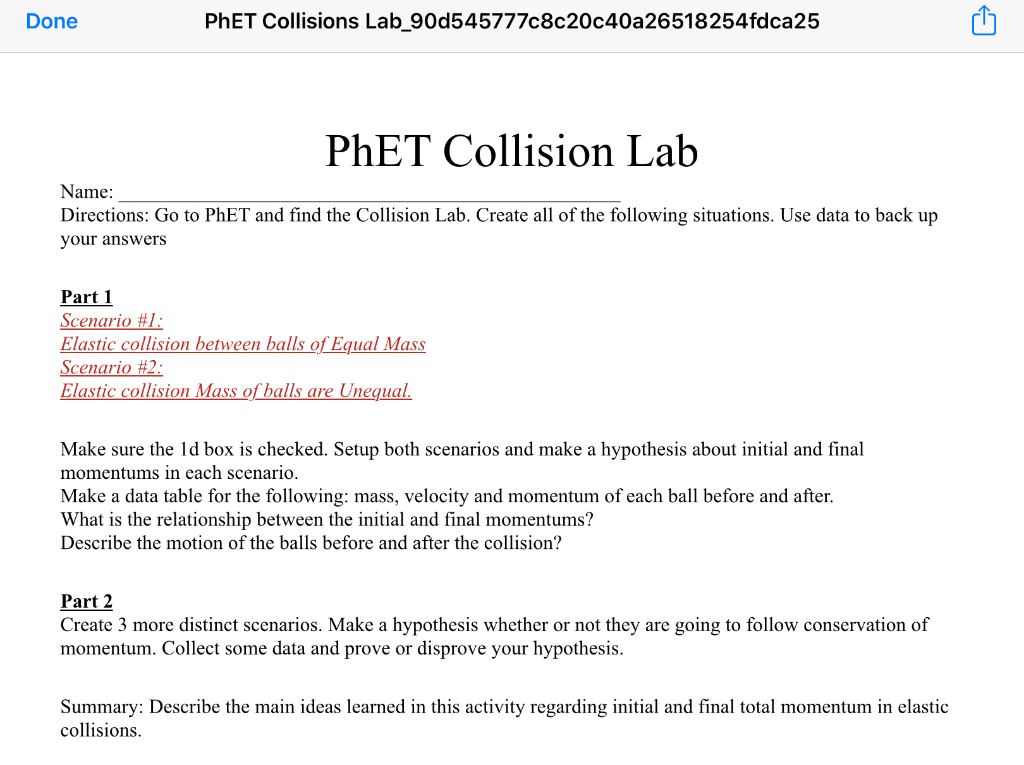 Solved Done PhET Collisions | Chegg.com