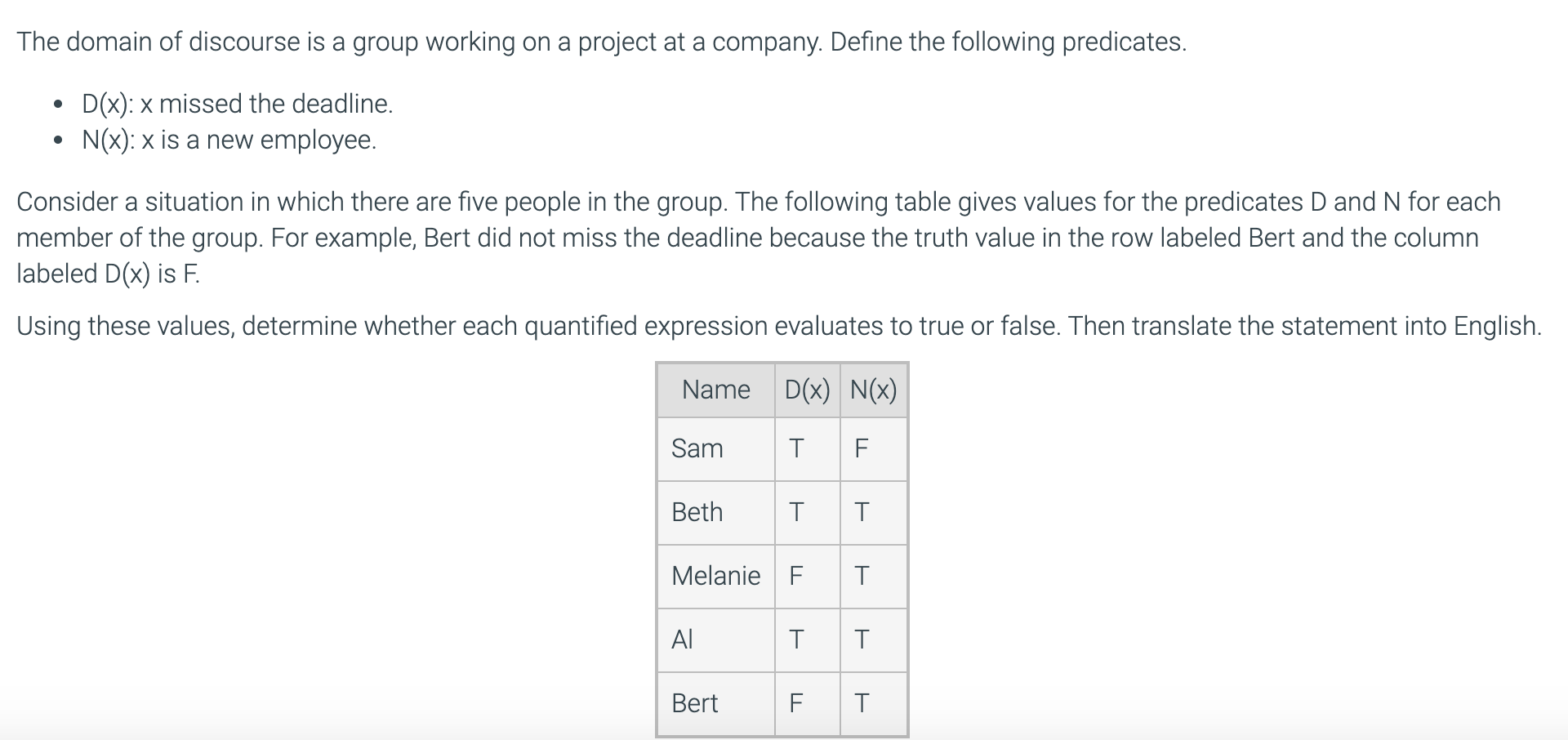 Solved The domain of discourse is a group working on a | Chegg.com
