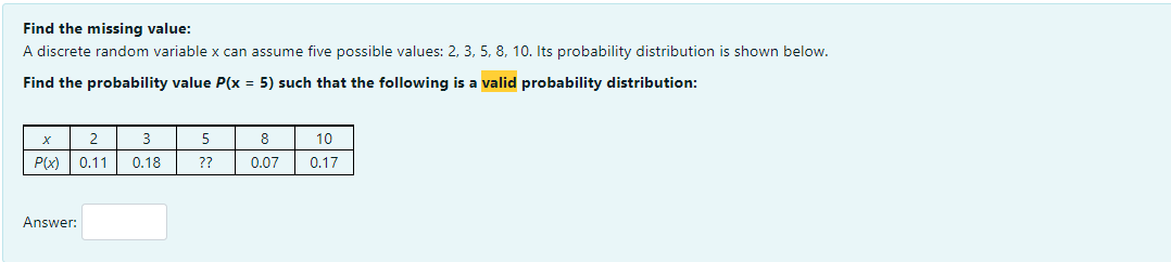 Solved Find The Missing Value A Discrete Random Variable X 1755