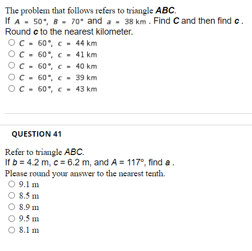 Solved = The problem that follows refers to triangle ABC. If | Chegg.com