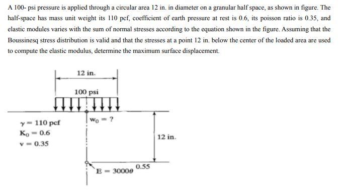 Solved A 100- psi pressure is applied through a circular | Chegg.com