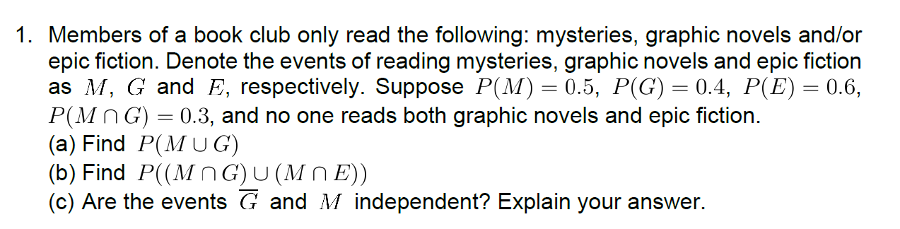 Solved 1. Members of a book club only read the following: | Chegg.com