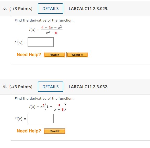 Solved Find the derivative of the function. f(x)=x2−64−3x−x2 | Chegg.com