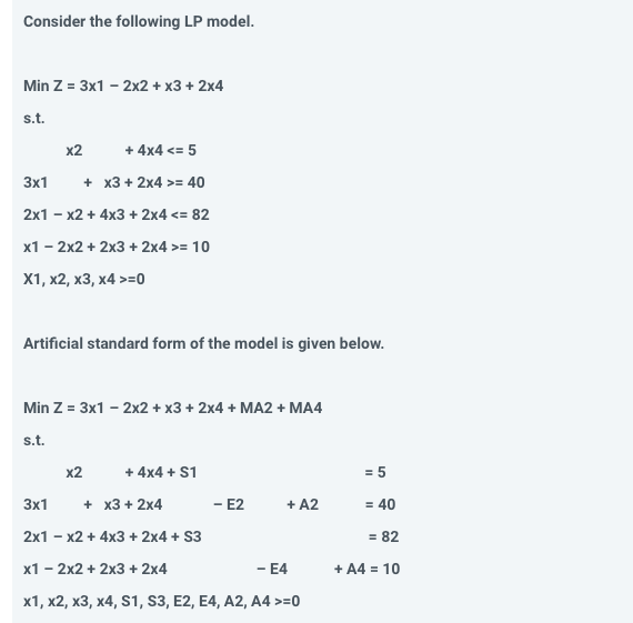 Solved Consider the following LP model. Min Z = 3x1 – 2x2 + | Chegg.com