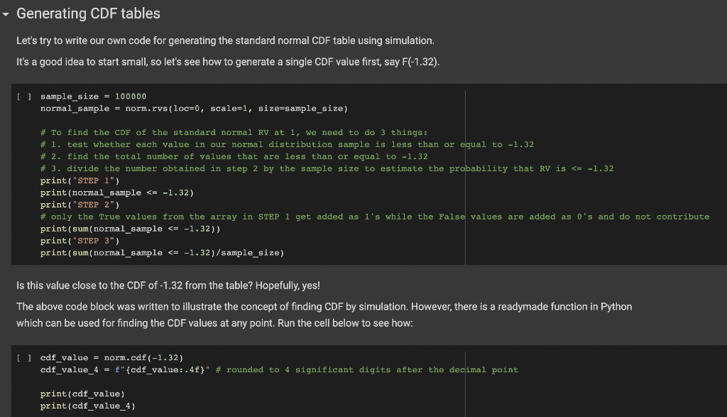 Solved Generating CDF tables Let's try to write our own code | Chegg.com