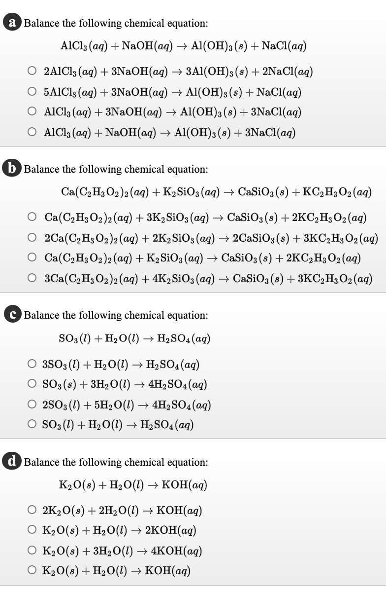 Solved a Balance the following chemical equation: Cl2(g) + | Chegg.com