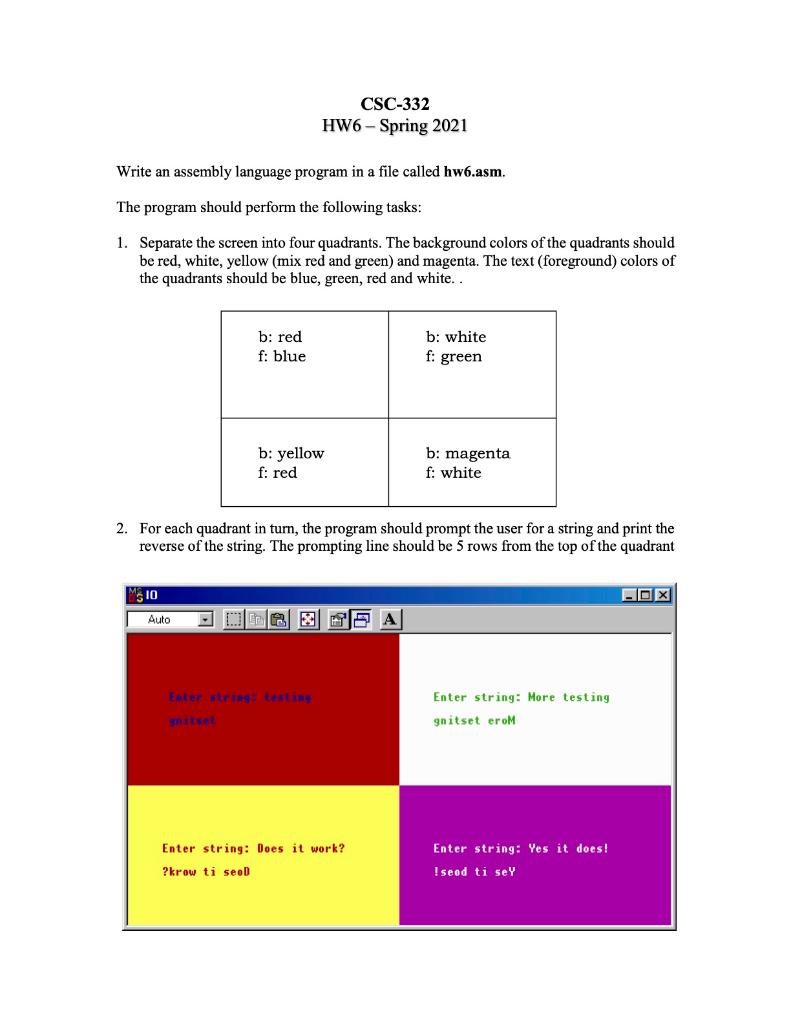 CSC-332 HW6 - Spring 2021 Write an assembly language | Chegg.com