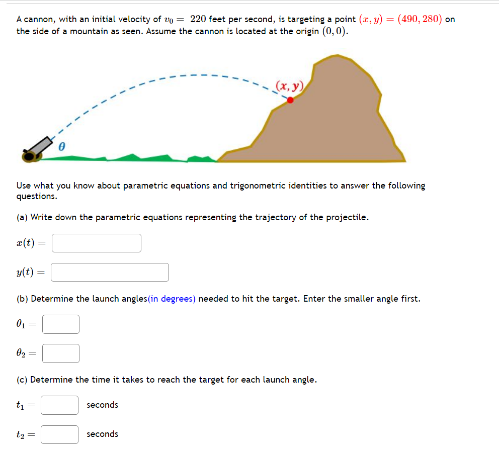 Solved A cannon, with an initial velocity of v0=220 feet per | Chegg.com