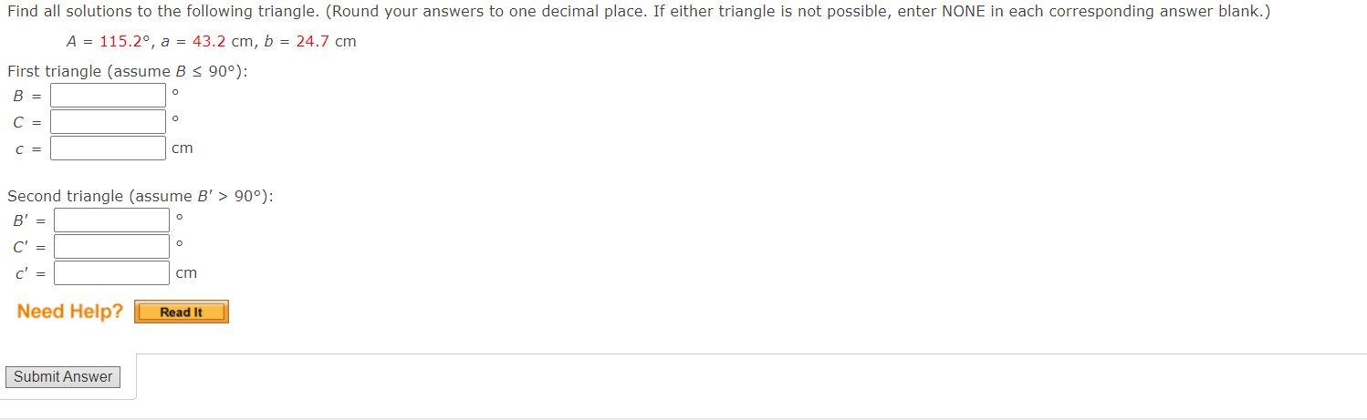 Solved Find all solutions to the following triangle. (Round | Chegg.com