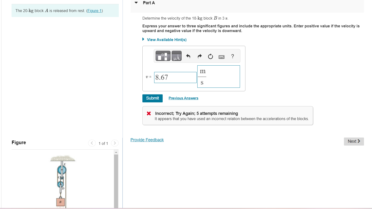 Solved The 20−kg block A is released from rest. (Figure 1 ) | Chegg.com