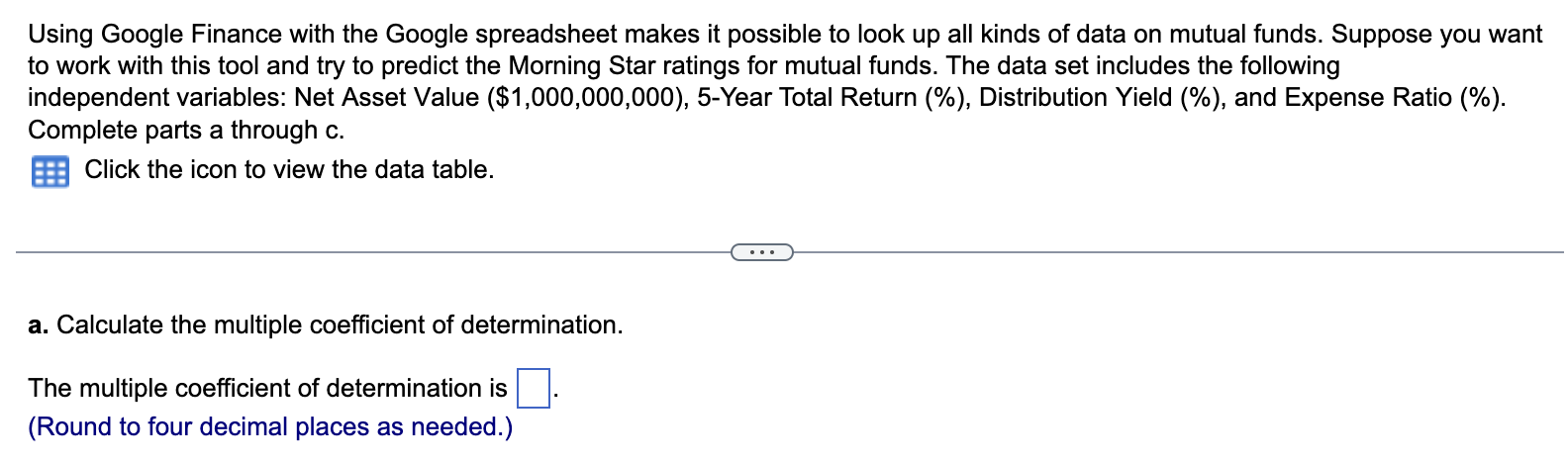 Solved Using Google Finance with the Google spreadsheet | Chegg.com
