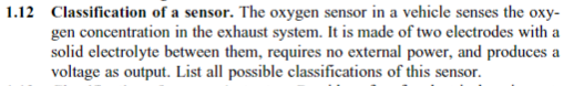 Solved 1.12 Classification of a sensor. The oxygen sensor in | Chegg.com