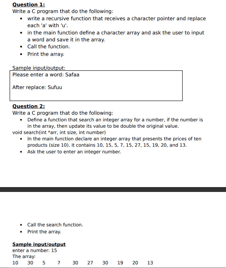 Solved Question 1: Write a C program that do the following: | Chegg.com