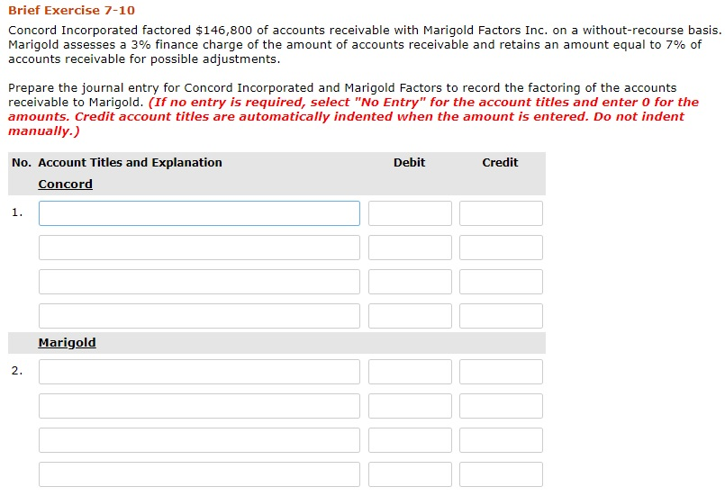 Solved Brief Exercise 7-10 Concord Incorporated factored | Chegg.com