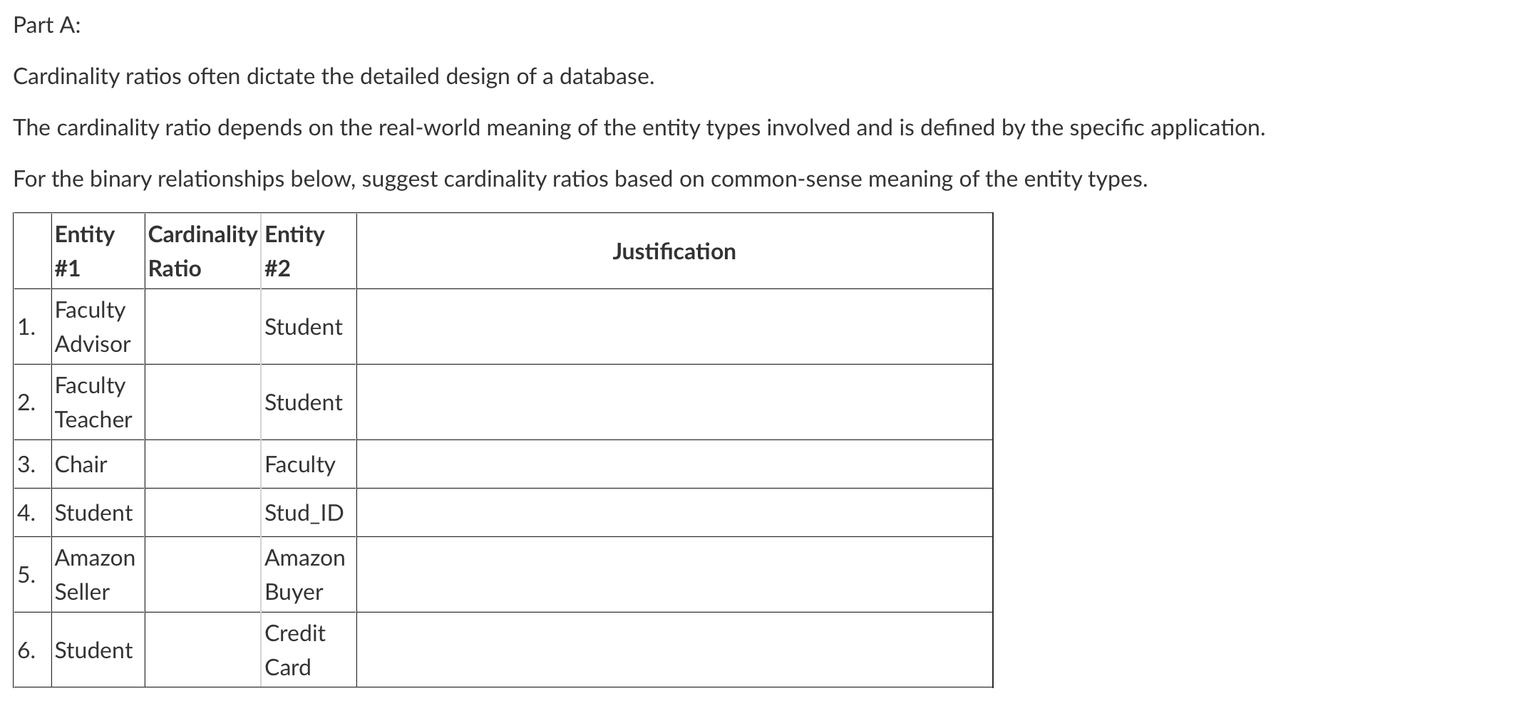 Solved Part A:Cardinality ratios often dictate the detailed | Chegg.com