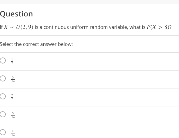 Solved Question If X ~ U(2,9) is a continuous uniform random | Chegg.com