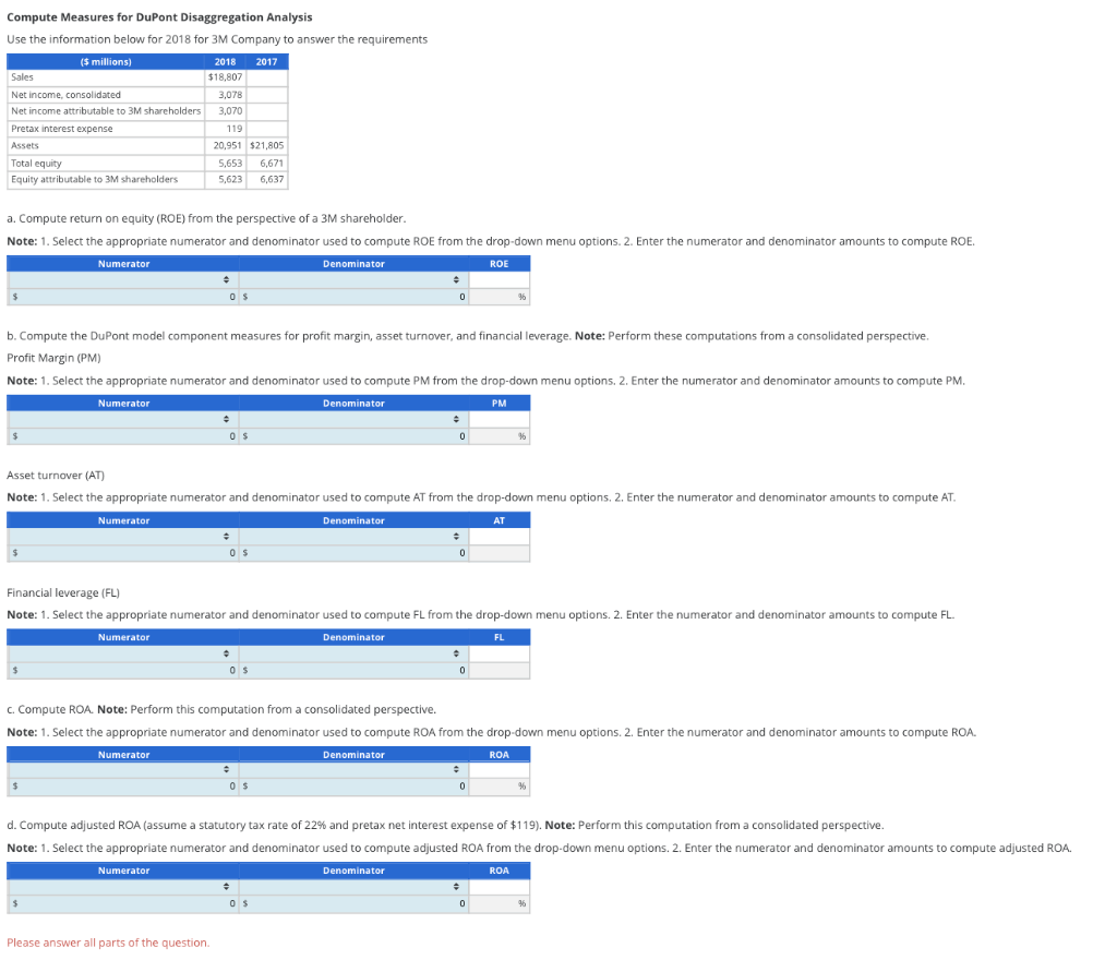 Solved Compute Measures for DuPont Disaggregation Analysis | Chegg.com