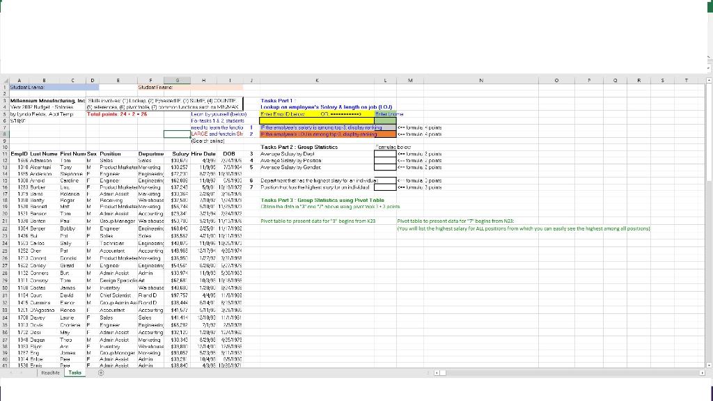 Excel Project: Create Formulas for each box # 1-7 | Chegg.com