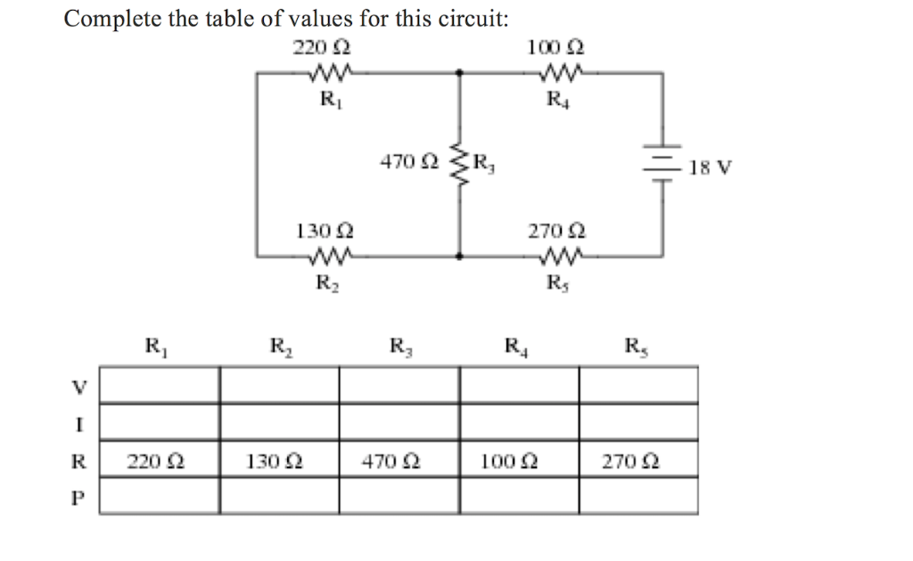 Solved Complete the table of values for this circuit: 220 | Chegg.com