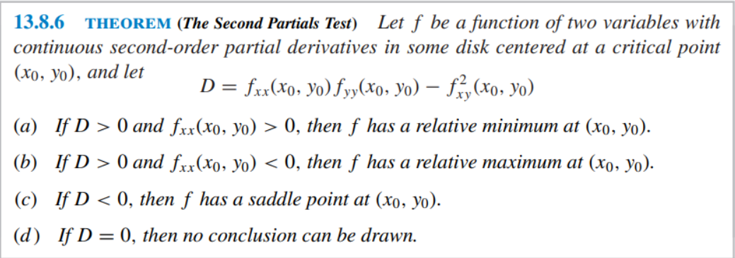 Solved 13.8.6 THEOREM (The Second Partials Test) Let f be a | Chegg.com