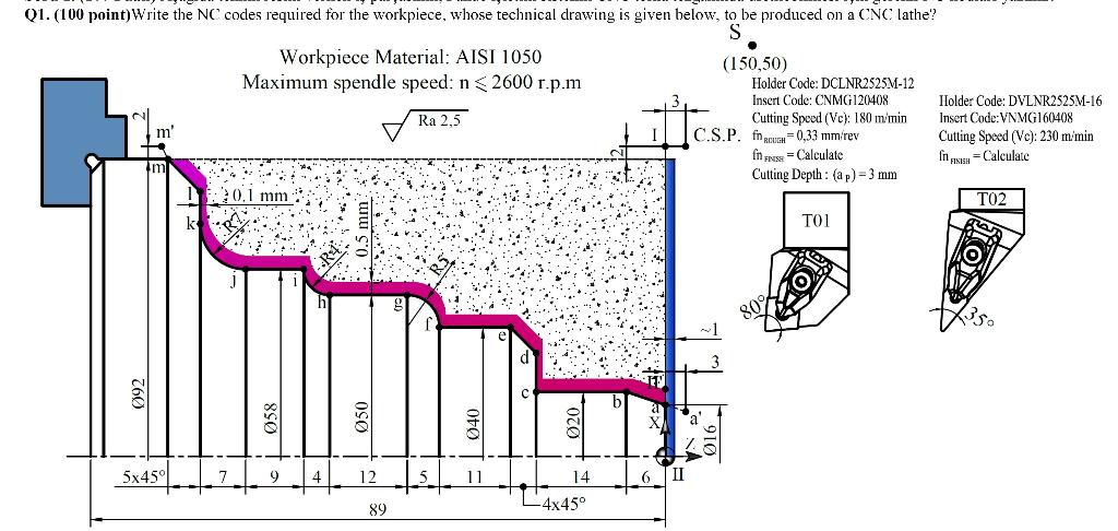 Solved Q1. (100 point)Write the NC codes required for the | Chegg.com