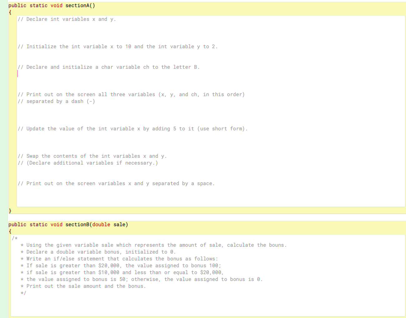 Solved This Is For My Java Class We Were Told To Fill In