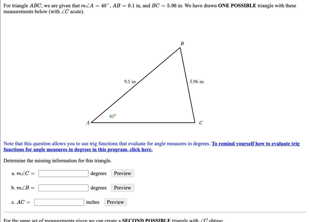 Solved For triangle ABC, we are given that mLA = 40°, AB = | Chegg.com