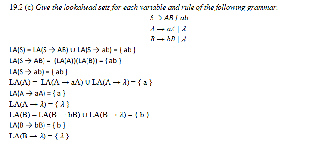 Solved 19.2 (c) Give the lookahead sets for each variable | Chegg.com