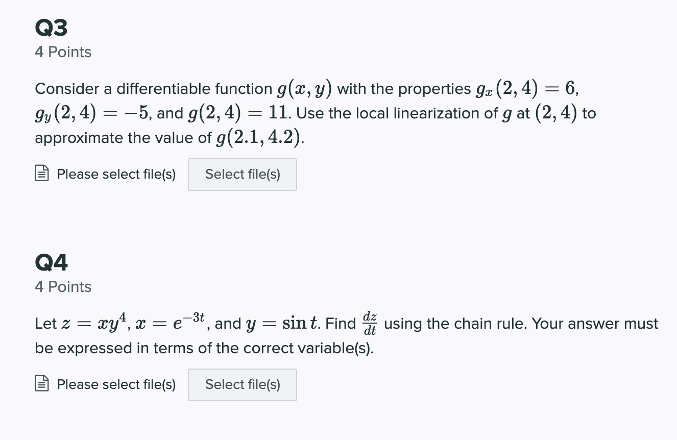 Solved Q3 4 Points Consider a differentiable function g(x,y) | Chegg.com