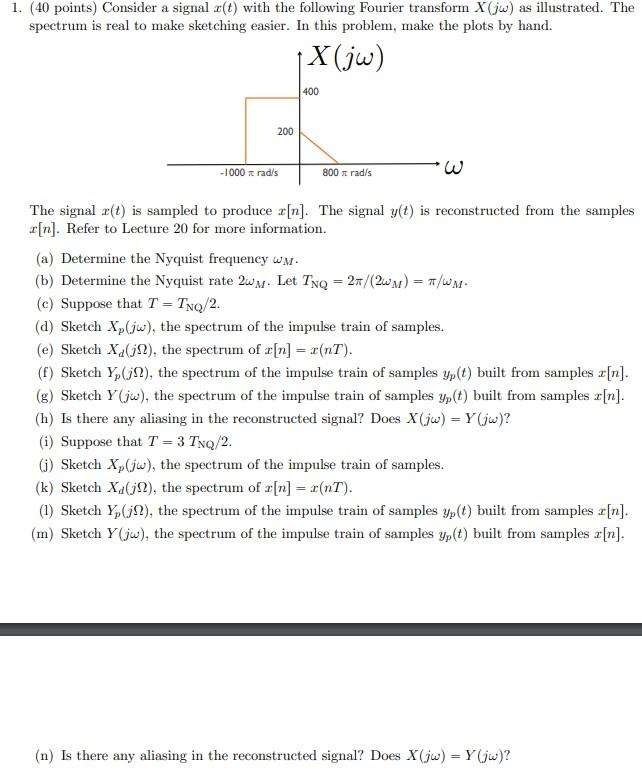Solved 1. (40 points) Consider a signal xptq with the | Chegg.com