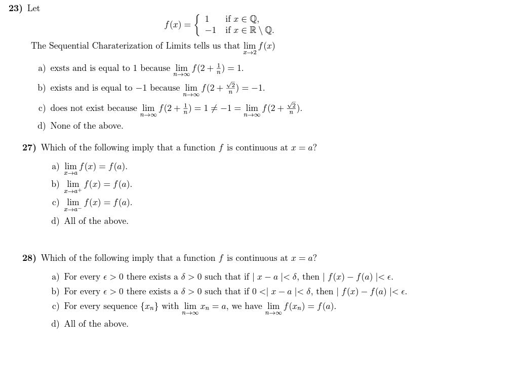 Solved f(x)={1−1 if x∈Q, if x∈R\Q. The Sequential | Chegg.com