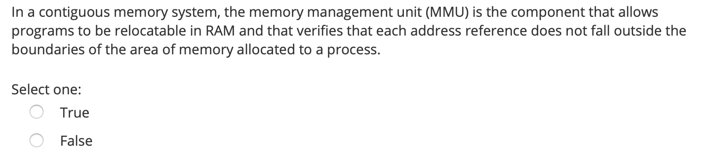 Solved In a contiguous memory system, the memory management | Chegg.com