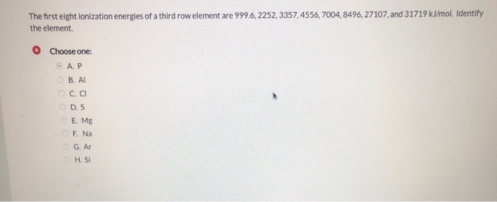 Solved The first eight ionization energles of a third row | Chegg.com