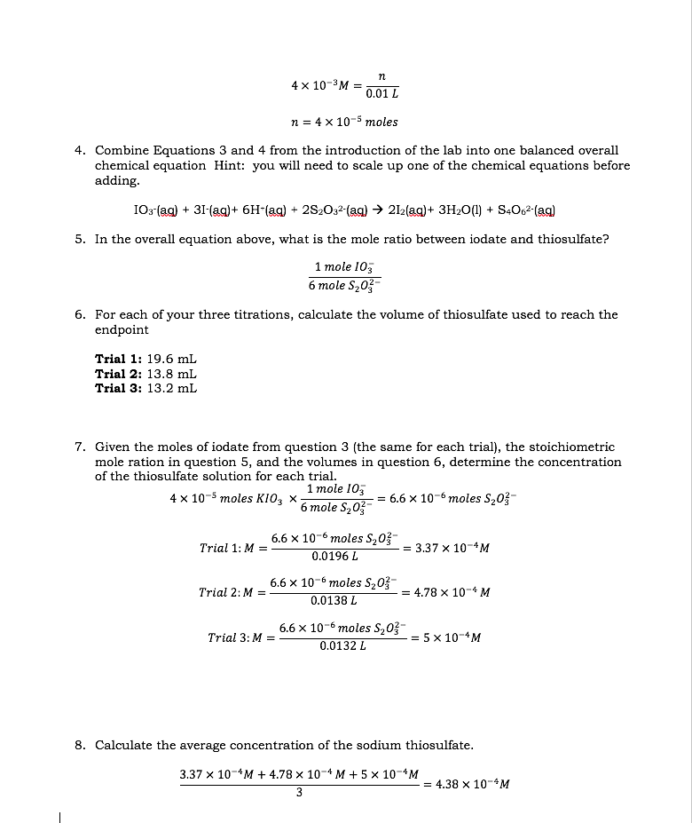 Solved Standardization of Thiosulfate solution Part D | Chegg.com