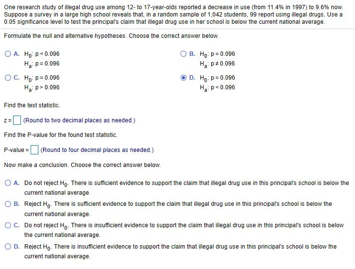Solved One research study of illegal drug use among 12- to | Chegg.com