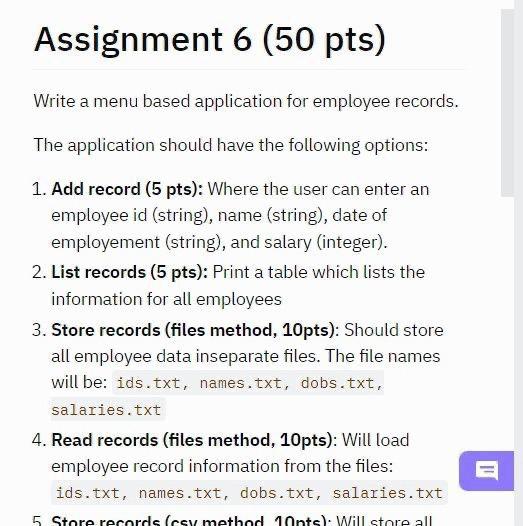 Solved Assignment 6 (50 pts) Write a menu based application | Chegg.com