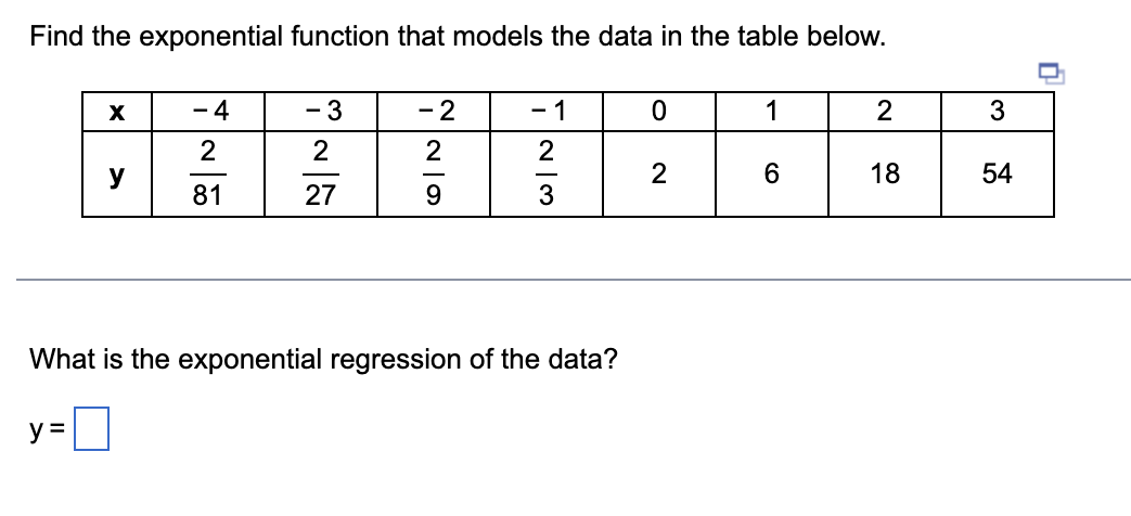 Solved Find the exponential function that models the data in | Chegg.com