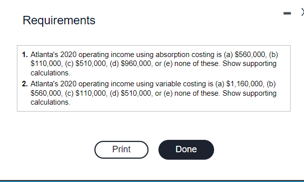 Solved Requirement 1. Atlanta's 2020 operating income using | Chegg.com