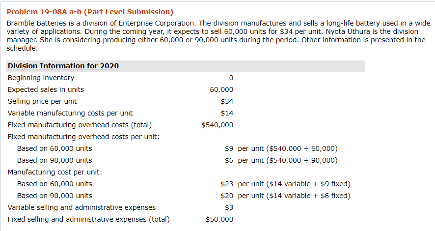 Solved Problem 19-08A a-b (Part Level Submission) Bramble | Chegg.com