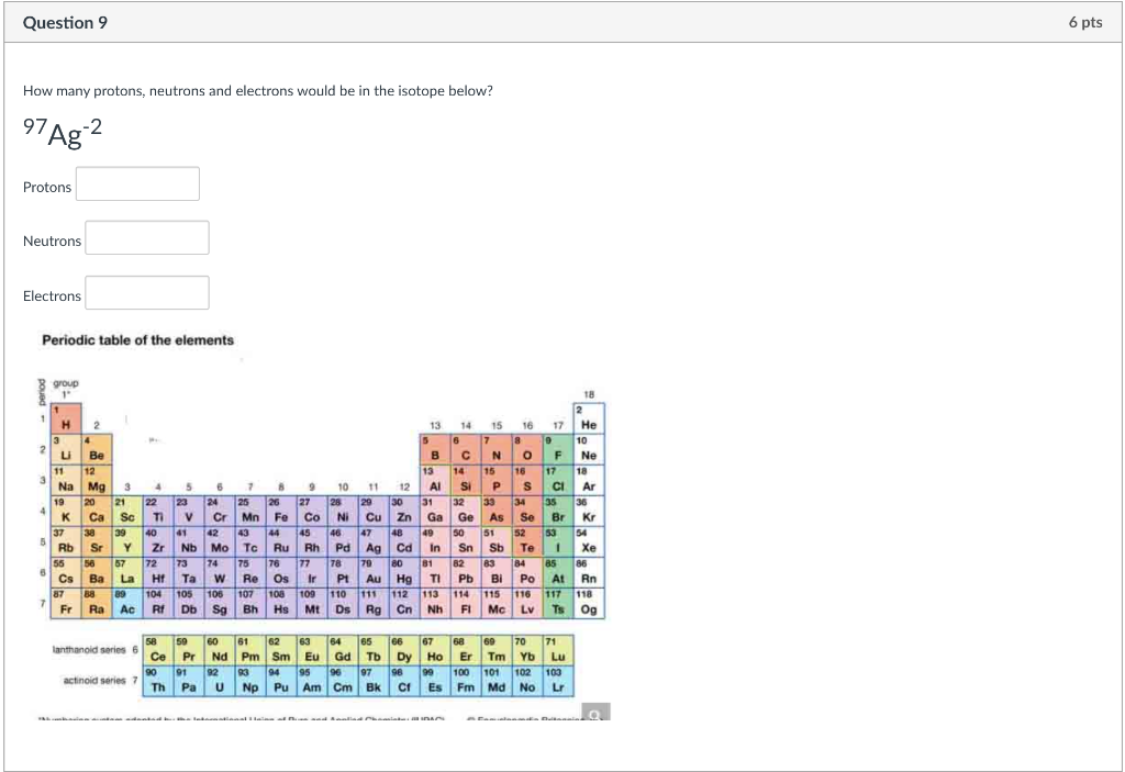 Solved Question 9 6 pts How many protons, neutrons and | Chegg.com