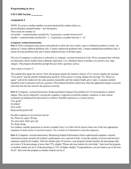 Solved Programming In Java Csci 1601 Section Assignment 4 3544