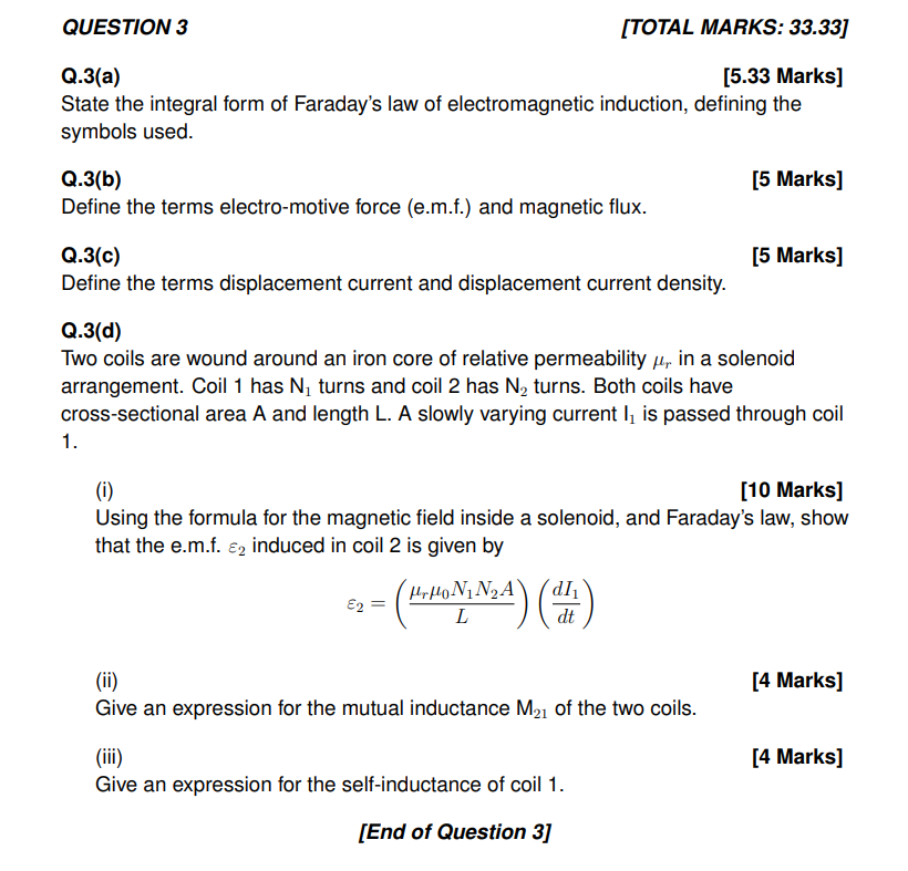Solved Q.3(a) [5.33 Marks] State the integral form of | Chegg.com