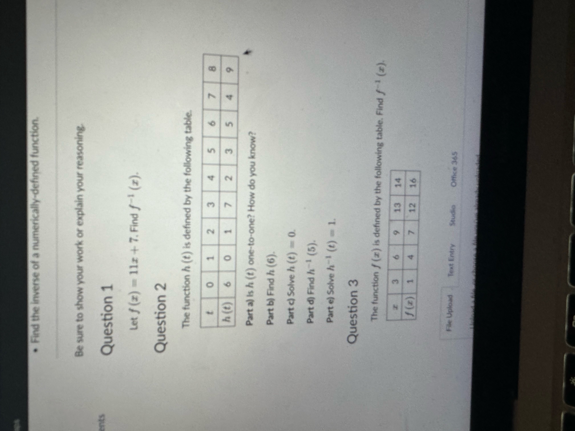 Solved Question 1Let f(x)=11x+7. ﻿Find f-1(x).Question 2The | Chegg.com