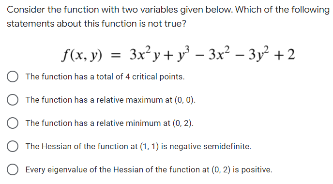 Solved Consider the function with two variables given below. | Chegg.com