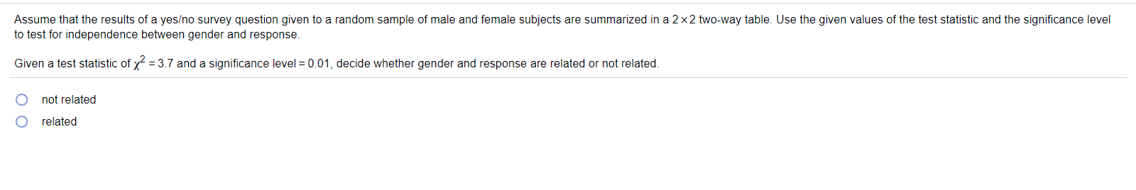 Solved random sample of male and female subjects are | Chegg.com