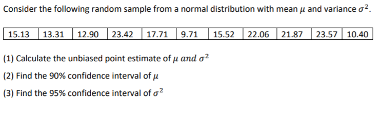Solved Consider the following random sample from a normal | Chegg.com Solved Consider the following random sample from a normal | Chegg.com