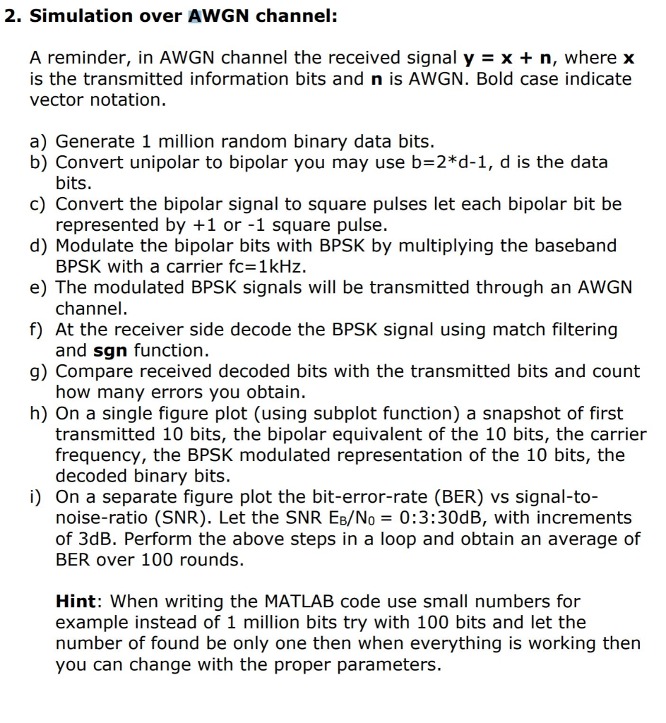 2. Simulation over AWGN channel: A reminder, in AWGN | Chegg.com