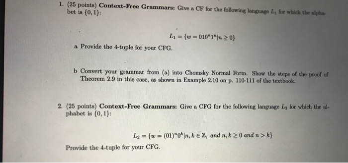 Solved 1. (25 points) Context-Free Grammars: Give a CF for | Chegg.com