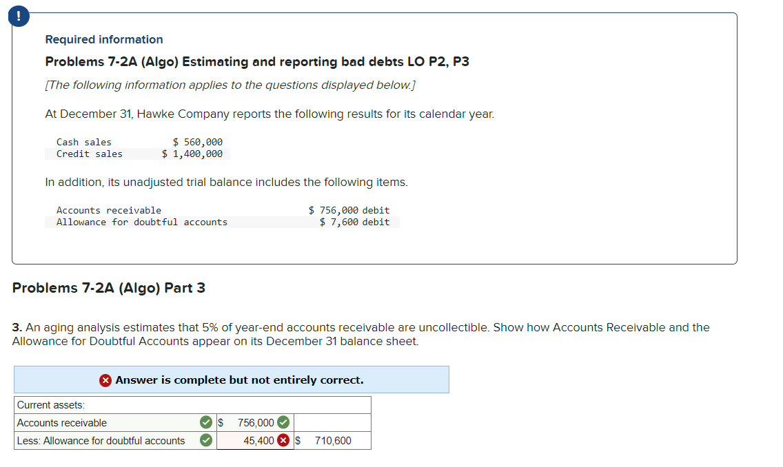 Solved Problems 7-2A (Algo) Estimating and reporting bad | Chegg.com