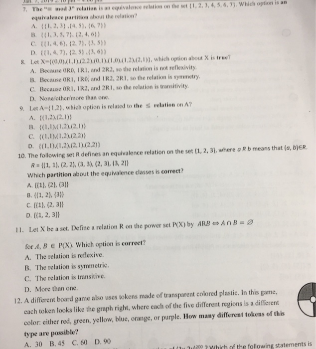 Solved 7. The ".. mod 3" relation is an equivalence relation | Chegg.com